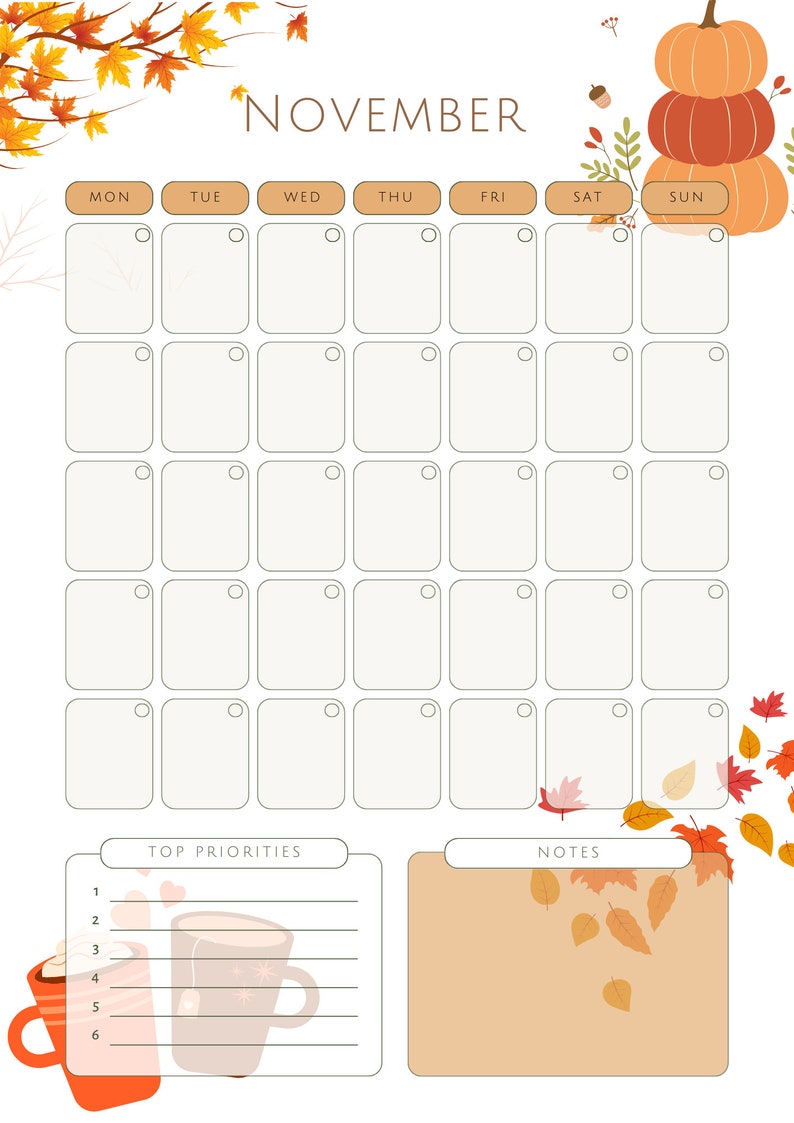 Monthly Planner(october, November, December), Printable Template ...