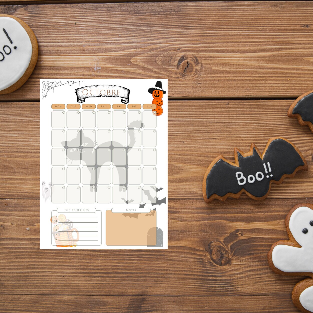 October Planner, Printable Template, Download Planner, Halloween Theme ...