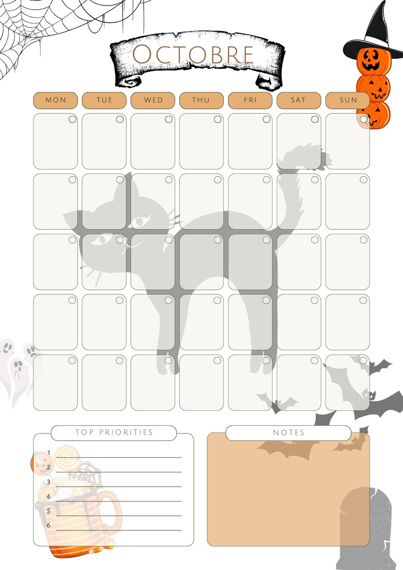 October Planner, Printable Template, Download Planner, Halloween Theme ...
