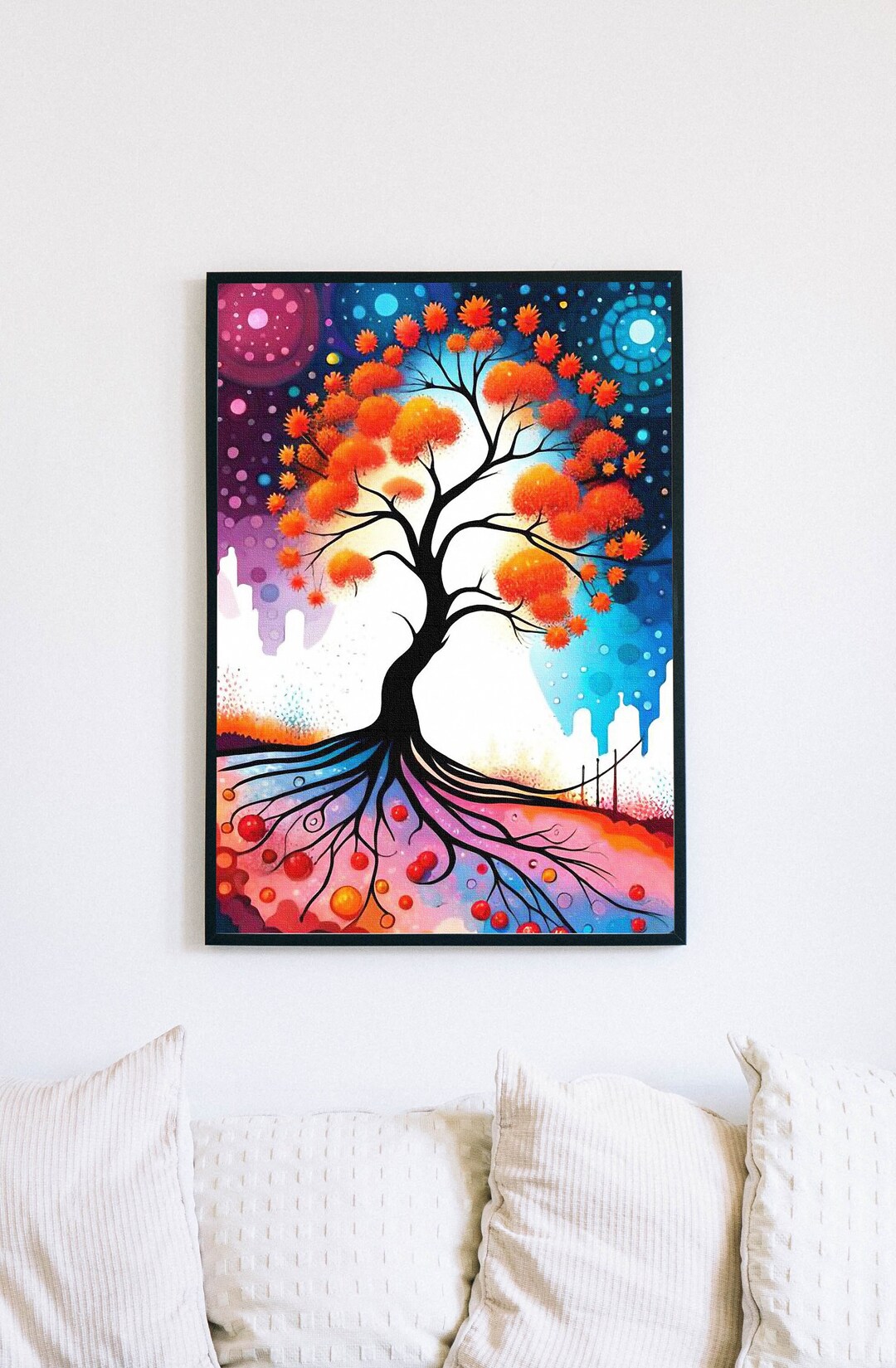 A Tree Silhouette in Chaotic Inkblots With Vibrant and Intricate ...