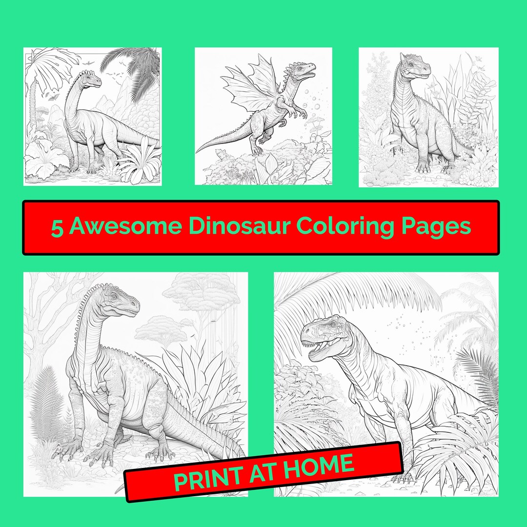 5 Dinosaur Coloring Pages for Kids, Children and Adults, Printable ...