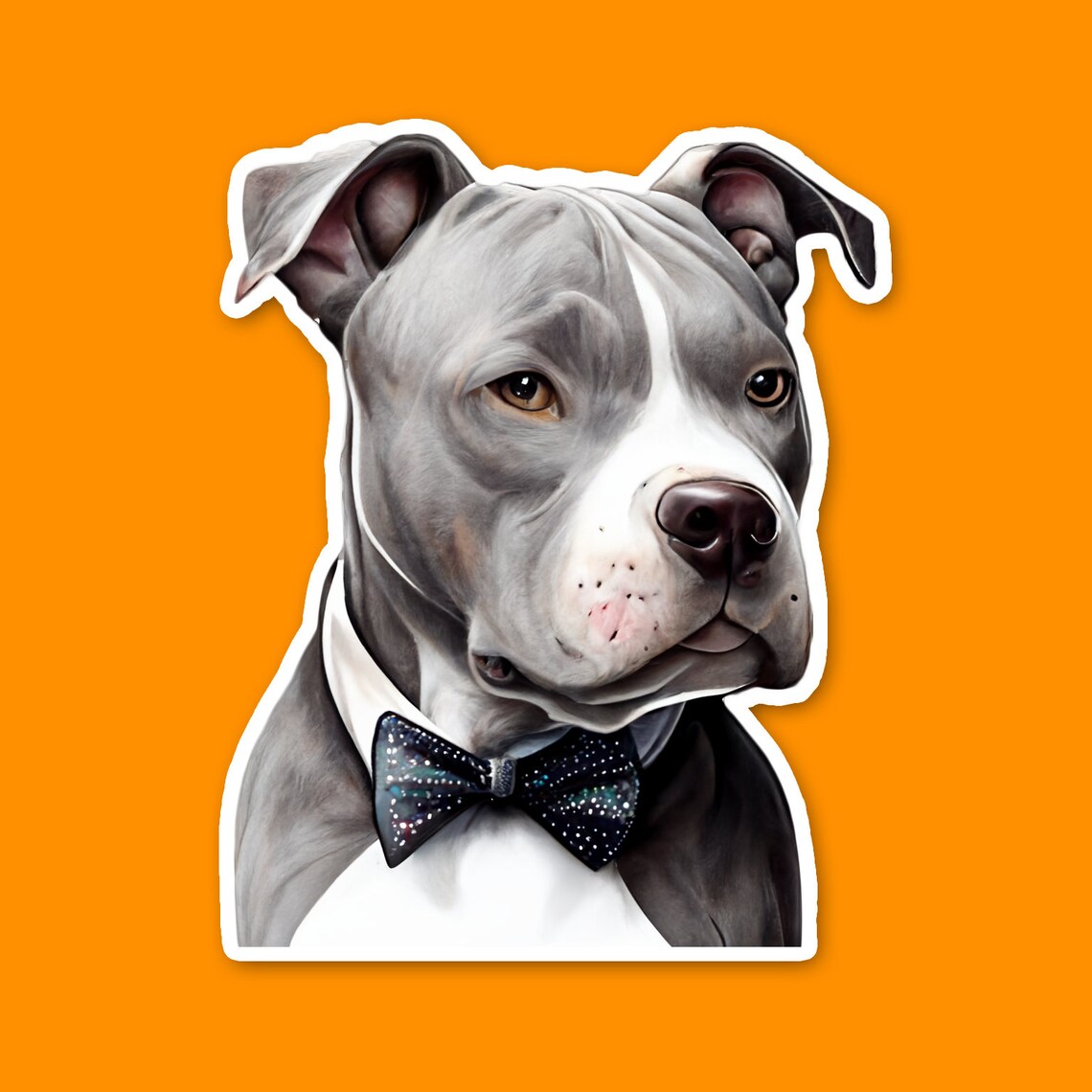 Gray and White Pitbull Pittie Cute Funny Bowtie Sticker Chibi ...