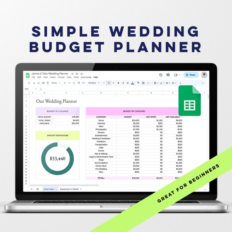Wedding Budget Planner Template for Google Sheets Expense - Etsy