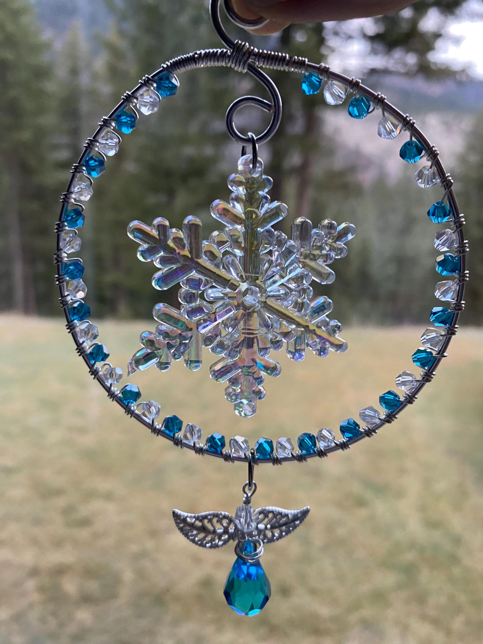Teal Angel Suncatcher, Snowflake Ornament, Wire Wrapped Decoration - Etsy