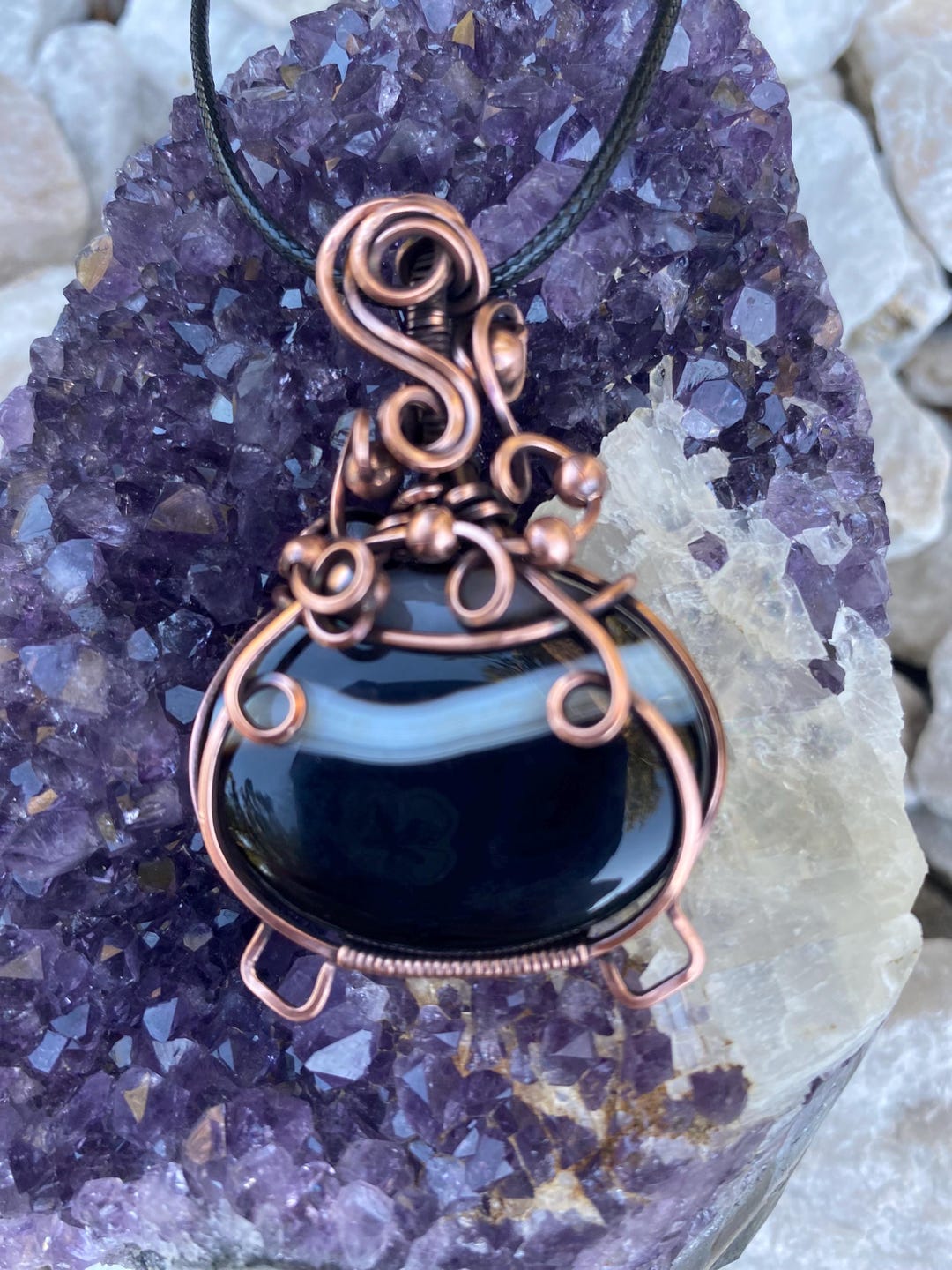 Banded Agate Copper Cauldron Wire Wrapped Pendant, Banded Agate Copper ...