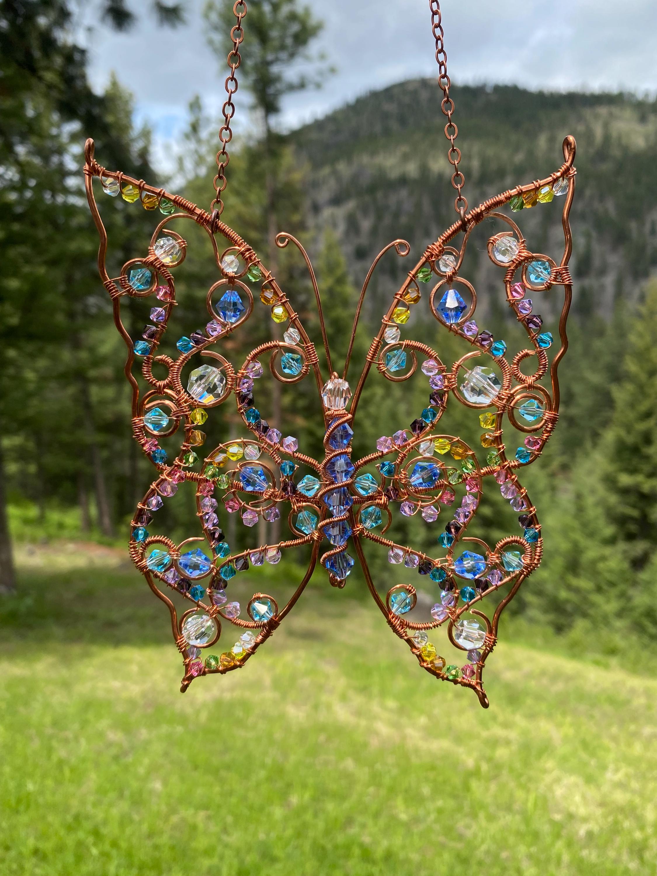 Butterfly Crystal Suncatcher Wire Wrapped in Bare Copper - Etsy