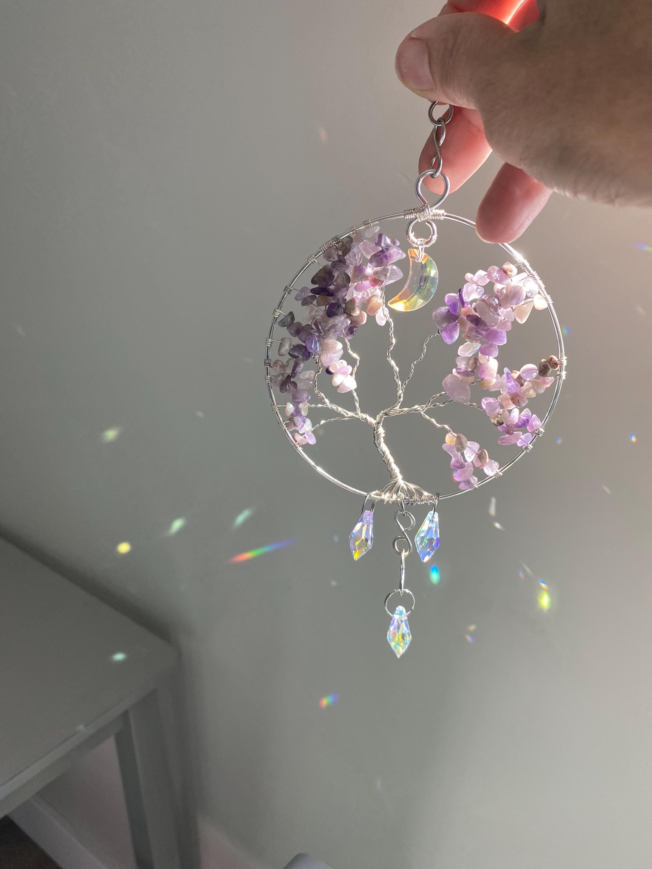 Tree of Life Wire Wrapped Moon Suncatcher, Amethyst Tree of Life ...
