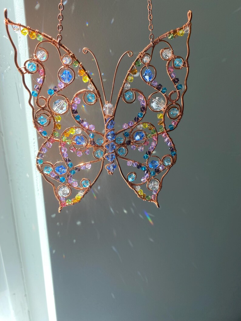 Butterfly Crystal Suncatcher Wire Wrapped in Bare Copper - Etsy