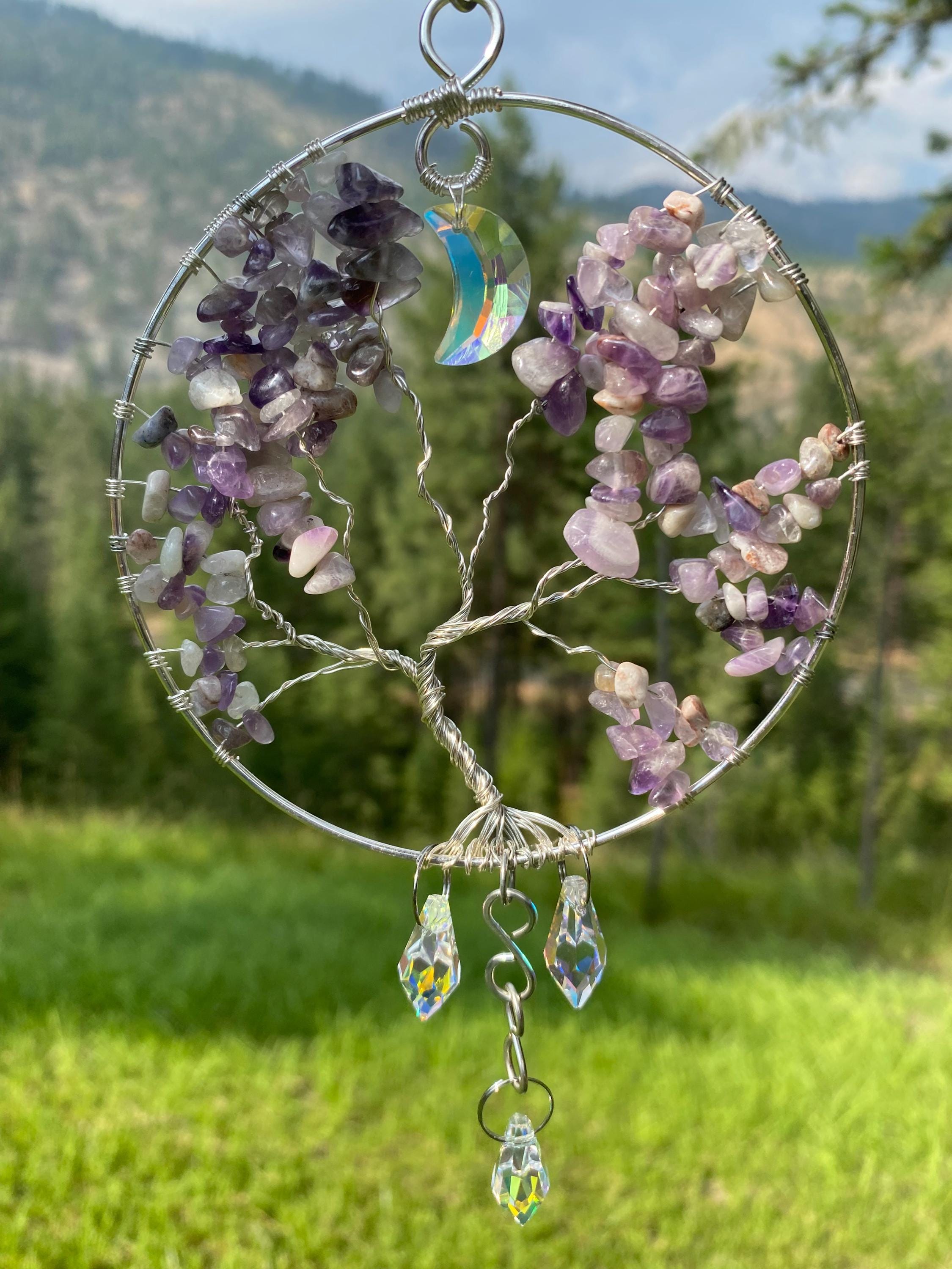 Tree of Life Wire Wrapped Moon Suncatcher, Amethyst Tree of Life ...