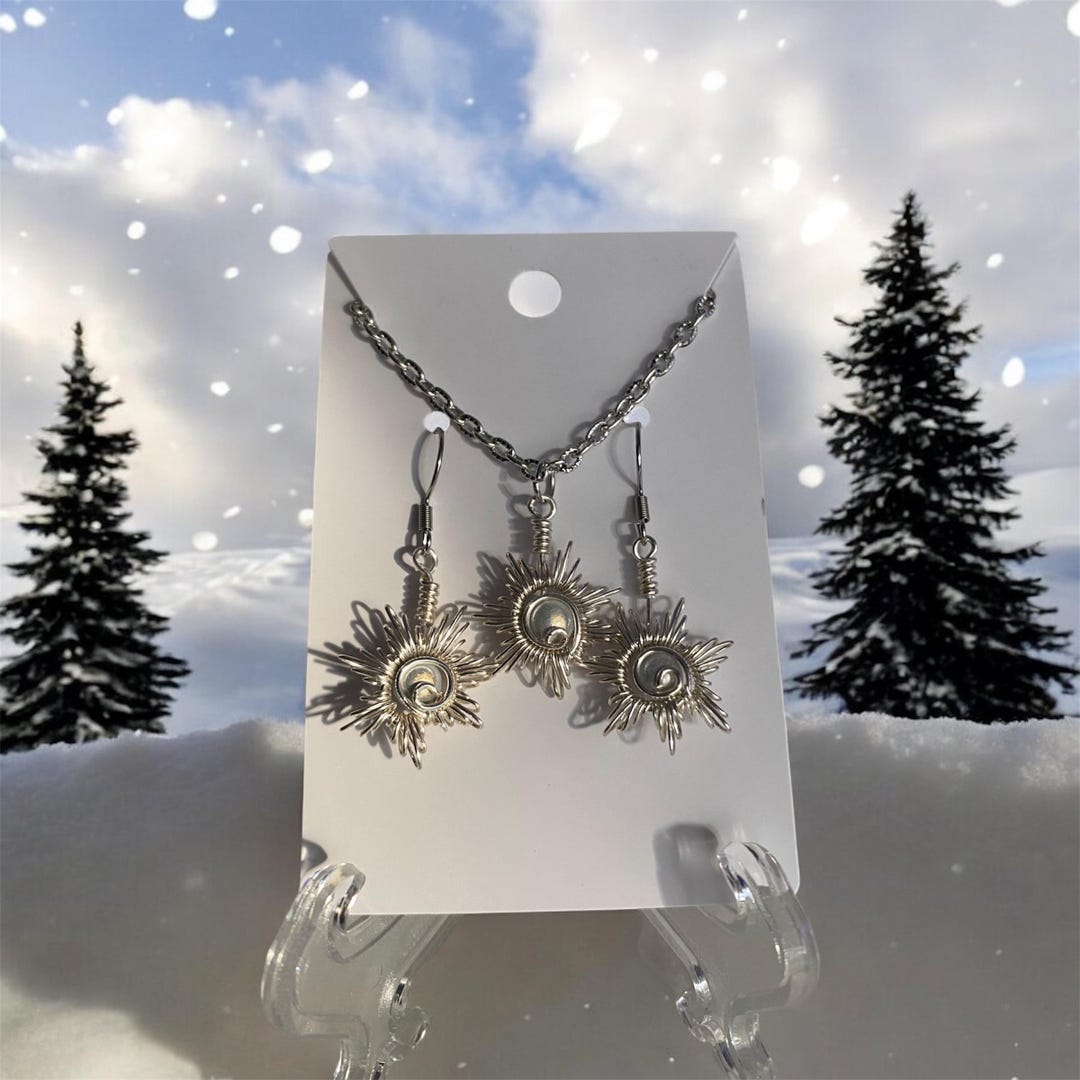 Wire Wrapped Snowflake Jewelry Set, Winter Solstice Earrings Necklace ...