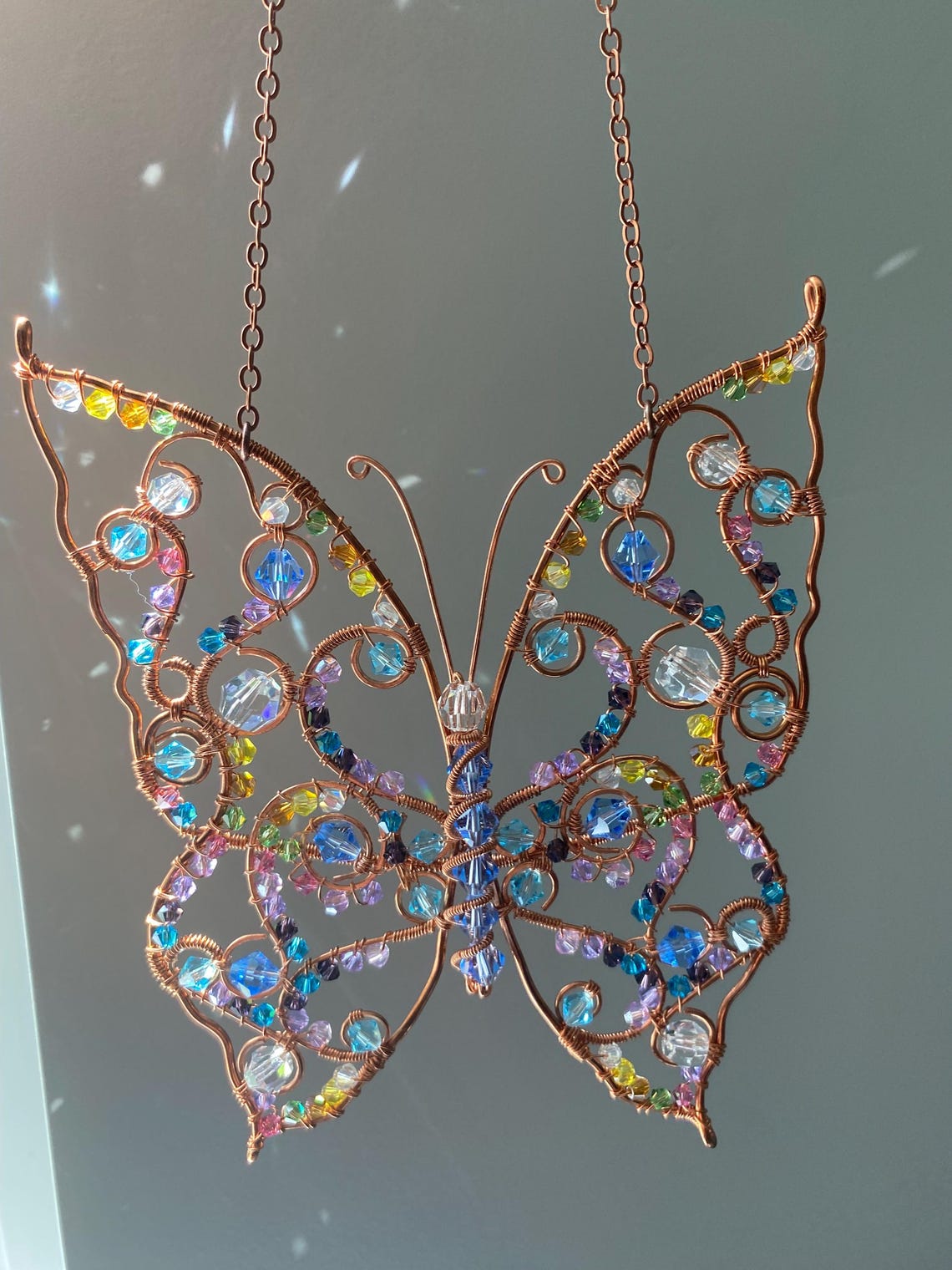 Butterfly Crystal Suncatcher Wire Wrapped in Bare Copper - Etsy