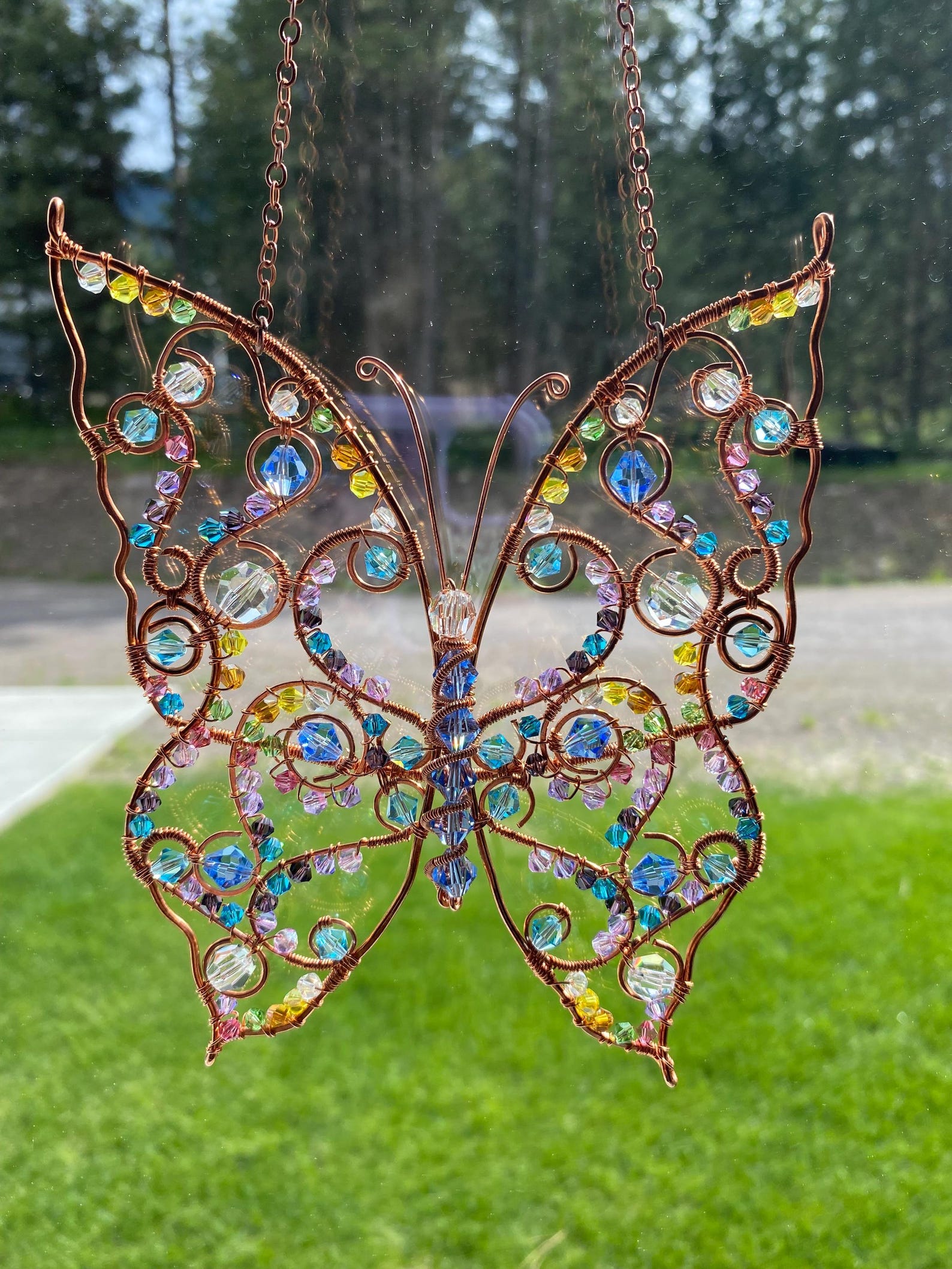 Butterfly Crystal Suncatcher Wire Wrapped in Bare Copper - Etsy