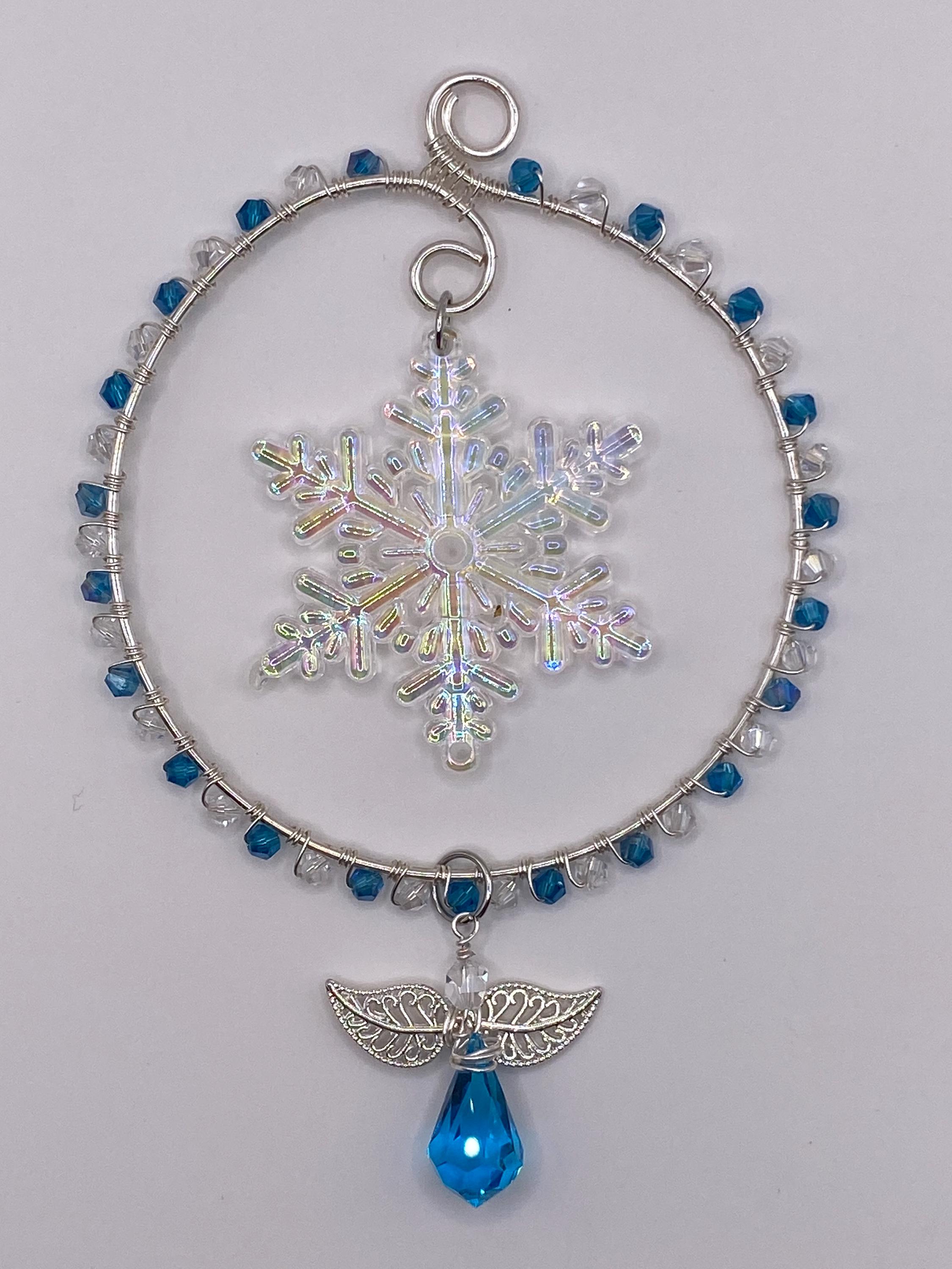 Teal Angel Suncatcher, Snowflake Ornament, Wire Wrapped Decoration - Etsy