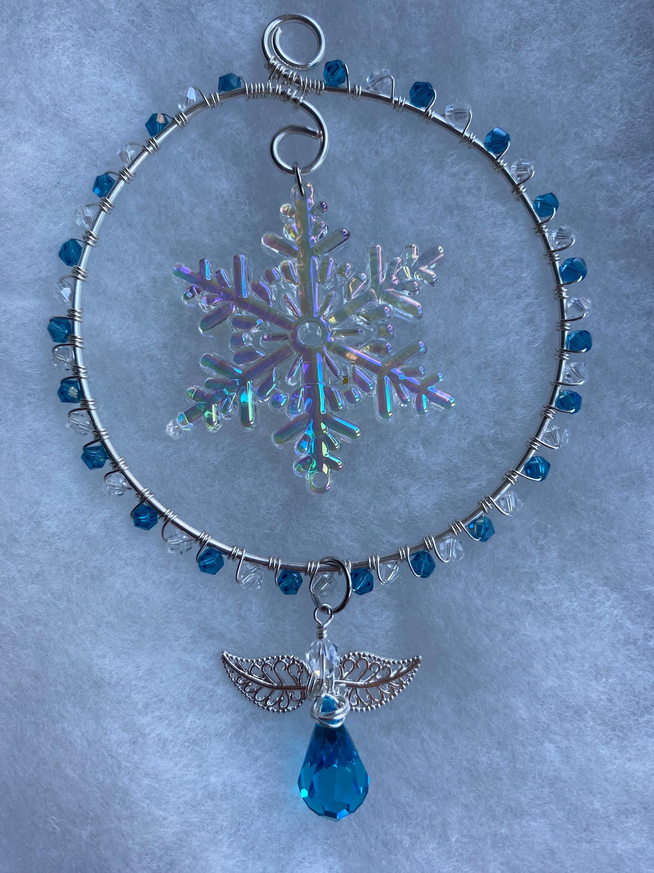 Teal Angel Suncatcher, Snowflake Ornament, Wire Wrapped Decoration - Etsy