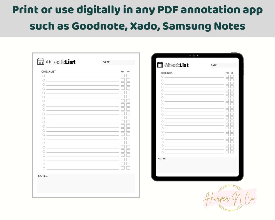 Printable Checklist Digital Checklist Black Gray PDF - Etsy