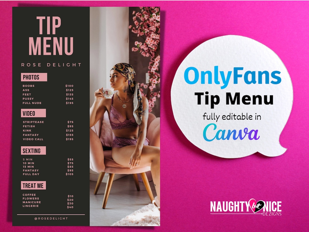 Onlyfans Tip Menu Template, Price List Rose Pink Digital Template, Sexy Modern Template, Adult ...