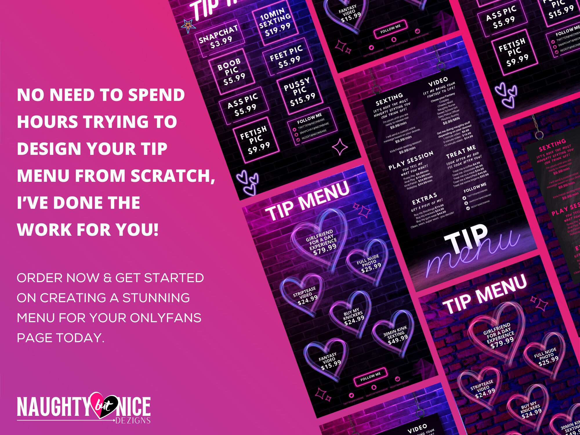 Onlyfans Neon Tip Menu Template, Price List Pink & Purple Digital ...