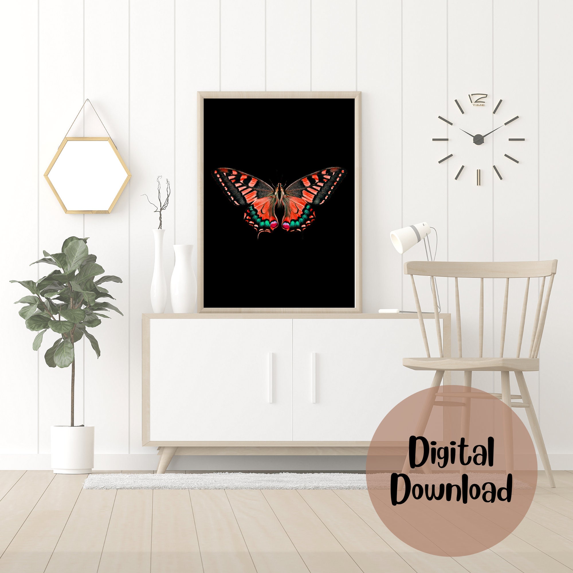 Red Butterfly Wall Art, Downloadable Wall Art, Printable Wall Art ...