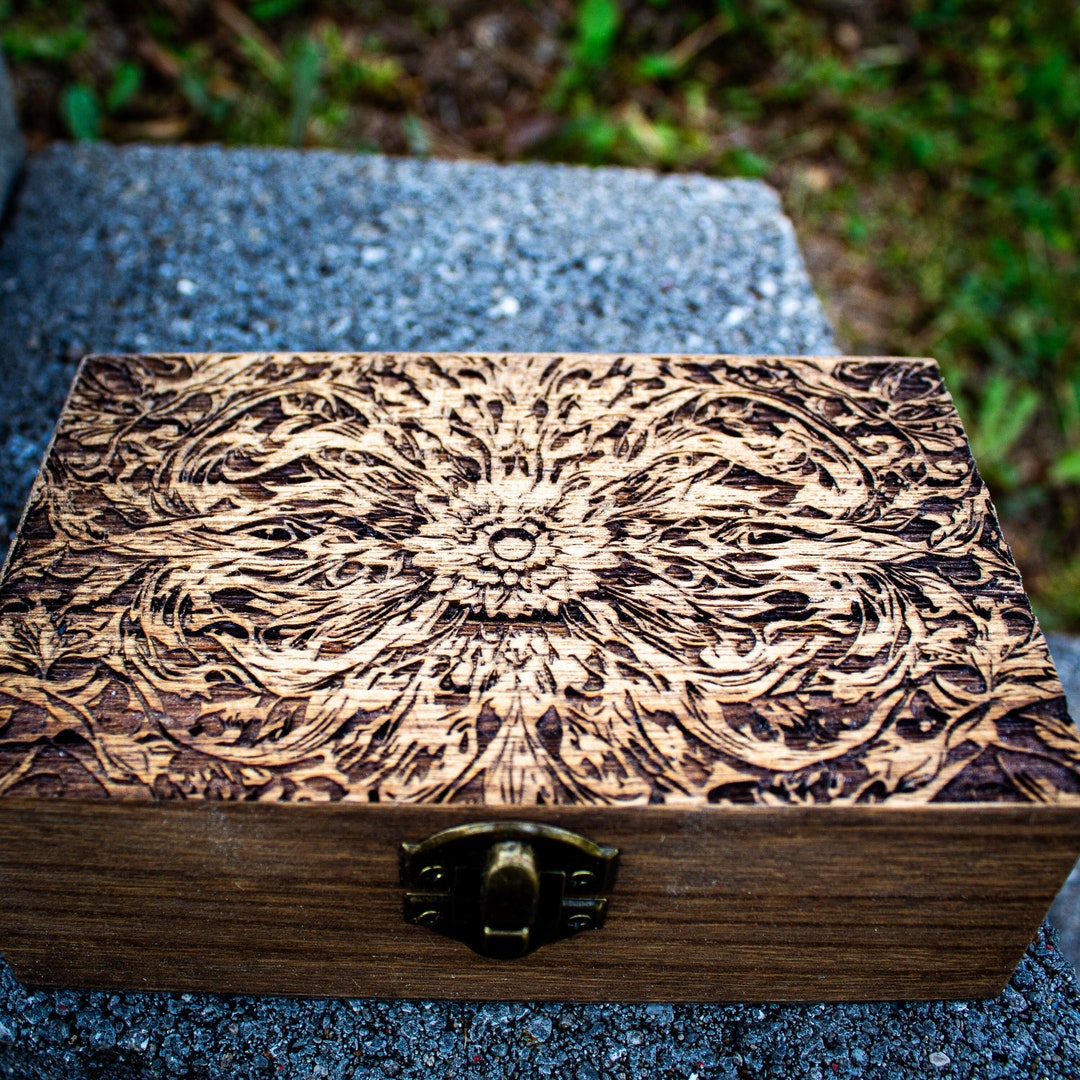 Weed Stash Box Cannabis Stash Box Gift Abstract Design 2 Engraved Wood ...