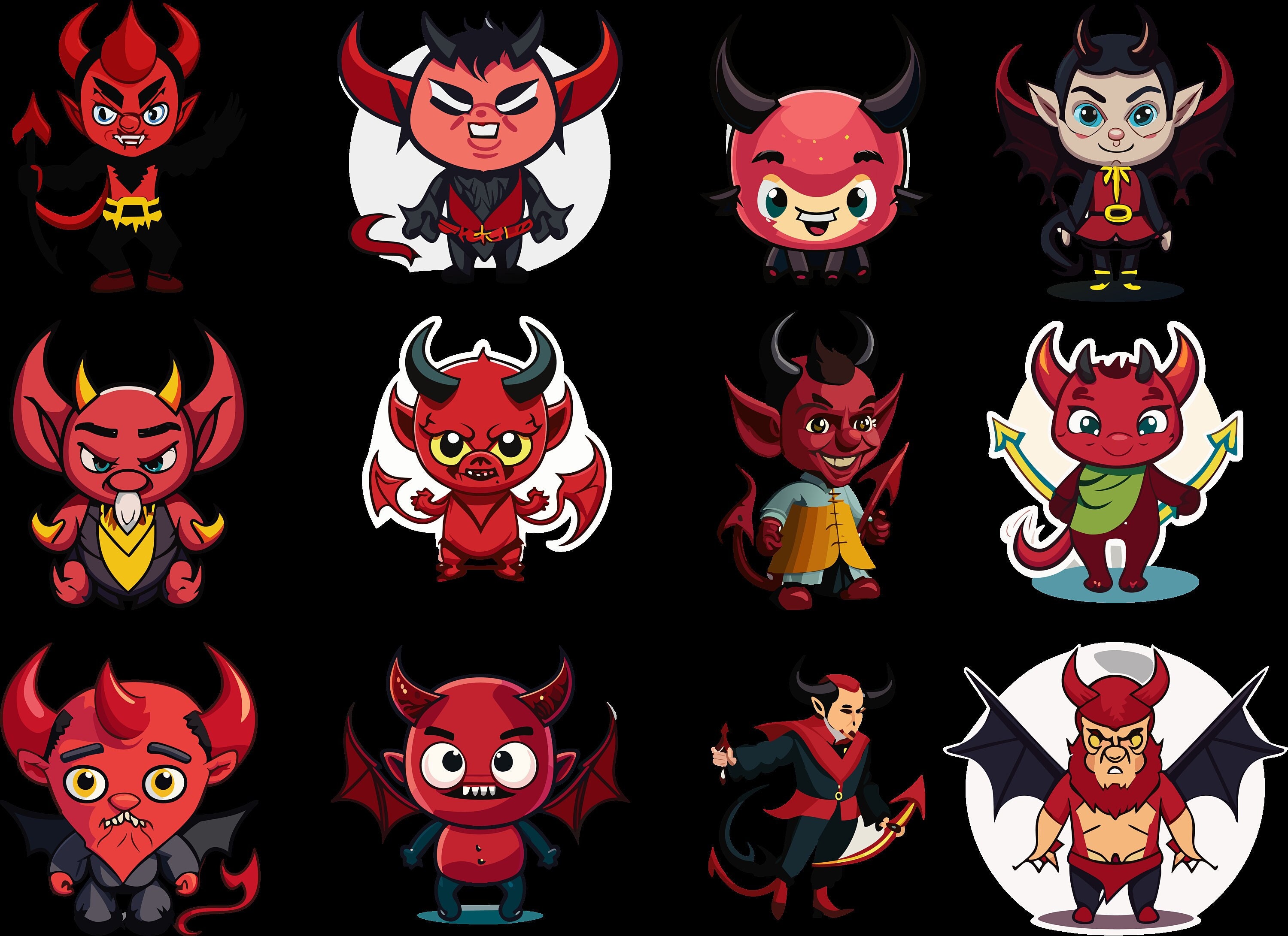 A Dozen Devils Digital Images PNG Cartoon Devil Clip Art for Print SVG ...