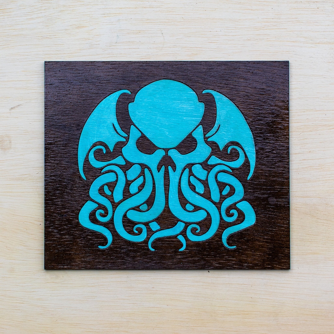 Wall Decor - Blue Cthulhu on Dark Walnut - Etsy