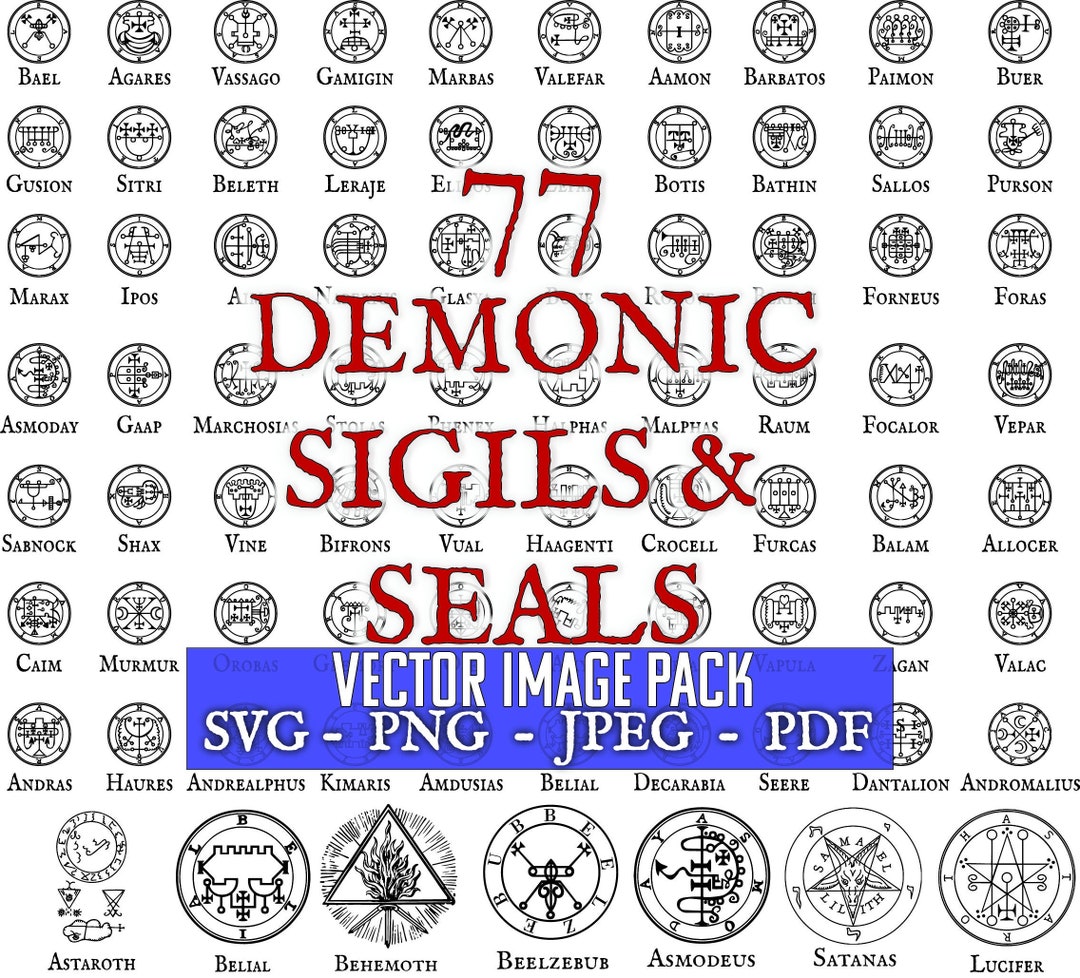 77 Demon Seals Sigils Symbols PNG Satanic Clip Art for Print SVG Devil Image JPEG Satanic Icon ...