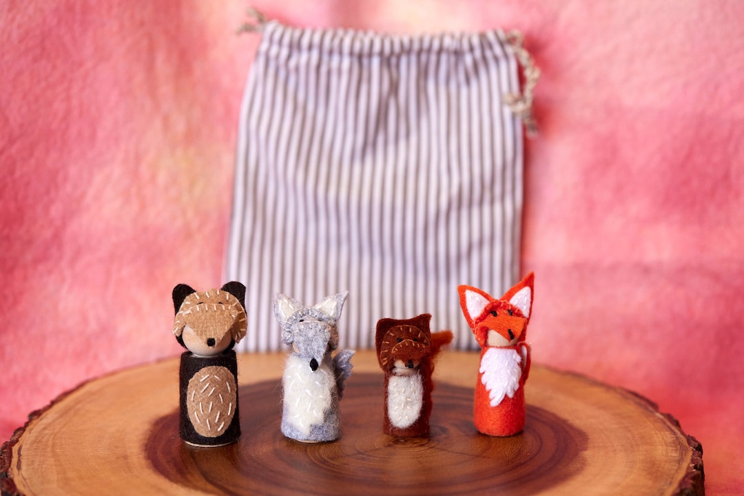 WOODLAND ANIMALS Peg Doll Set, Forest Peg Dolls Animals, Waldorf ...