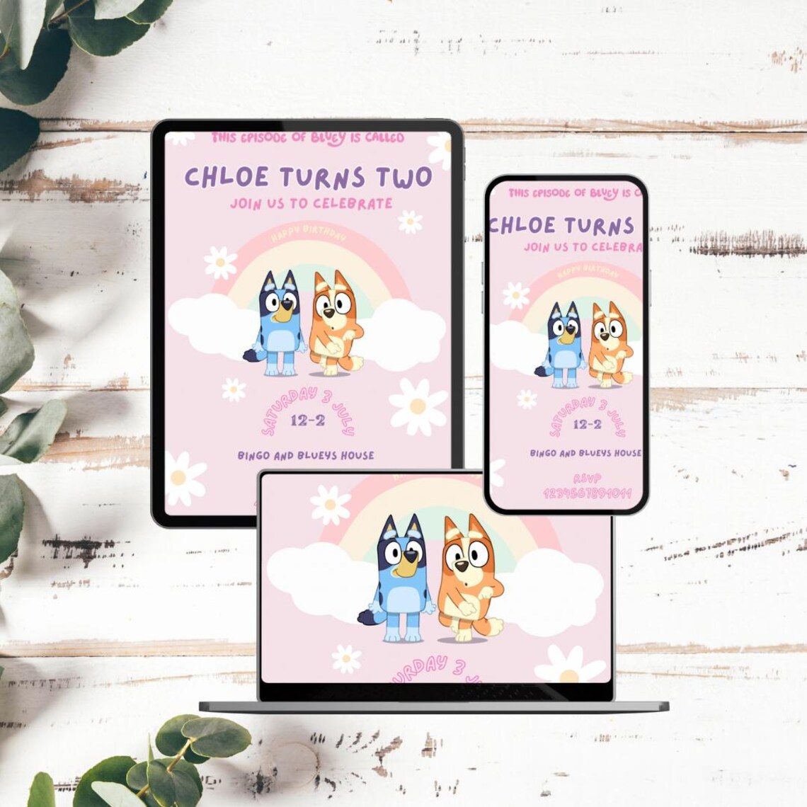 Bluey Birthday Party Invitation, Pink Bluey Invite, Instant Access ...