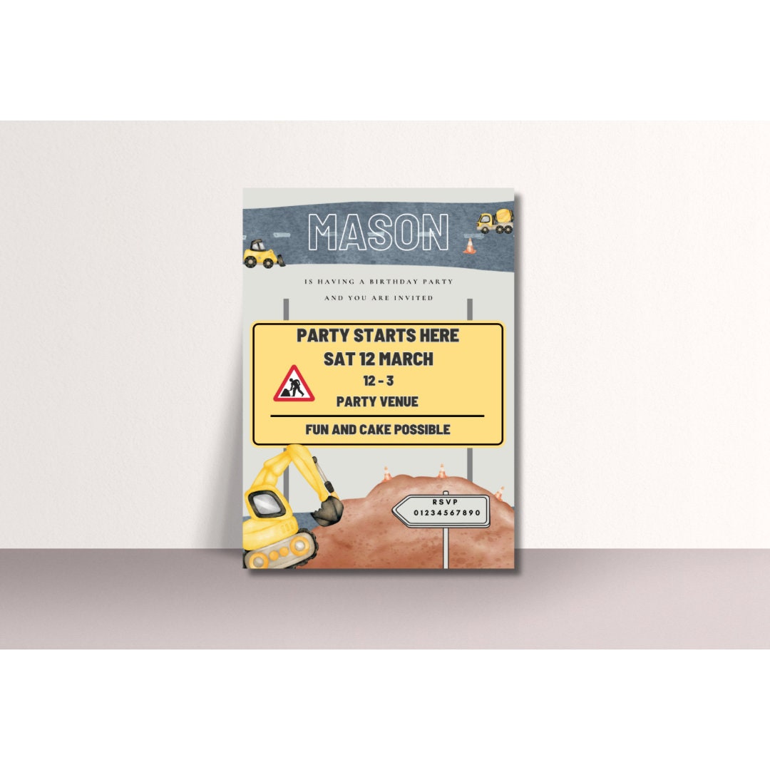 Construction Theme Birthday Party Invitation, Digger Party, Can You Dig ...