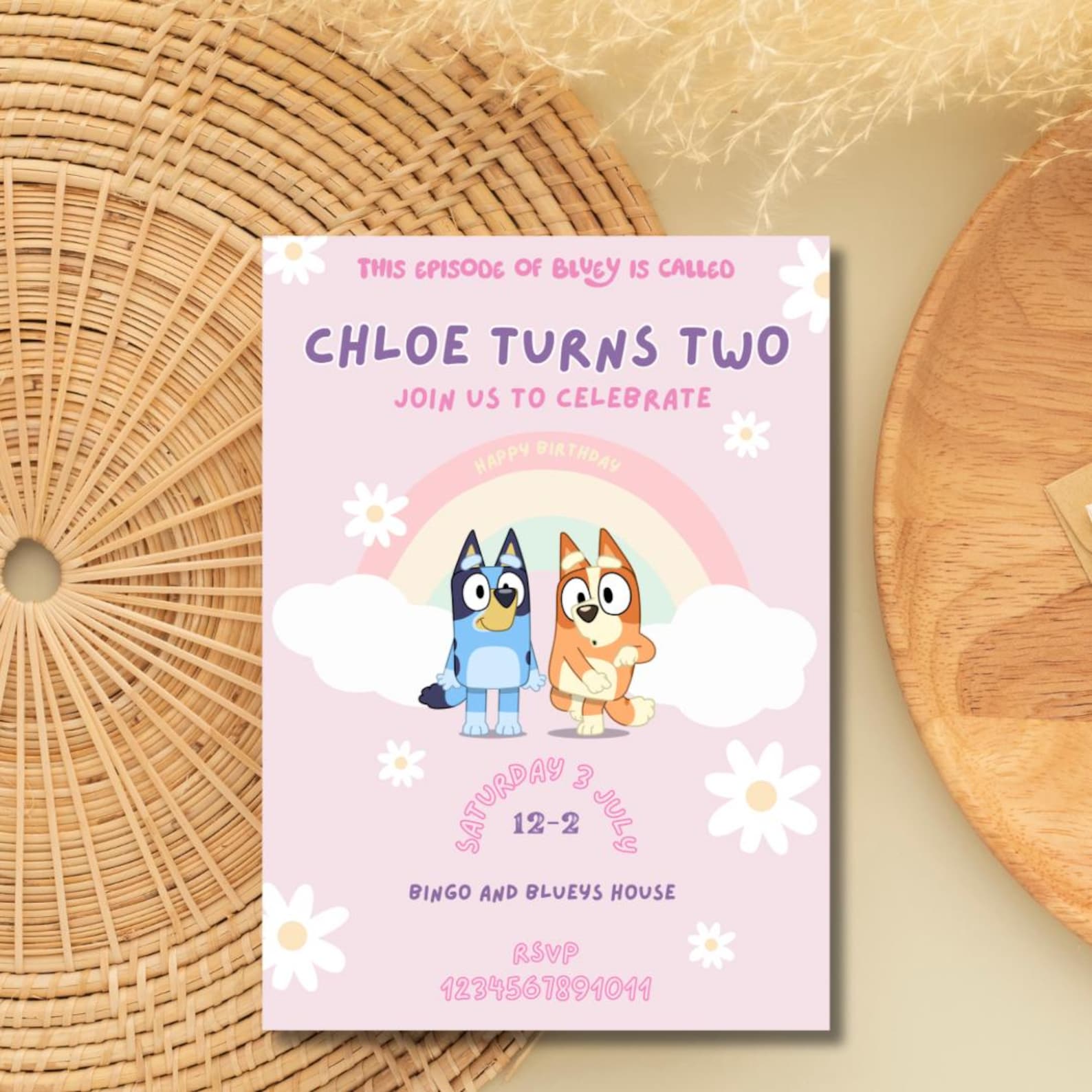 Bluey Birthday Party Invitation, Pink Bluey Invite, Instant Access ...