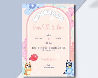 Bluey Birthday Party Invitation, Pink Bluey Invite, Instant Access ...