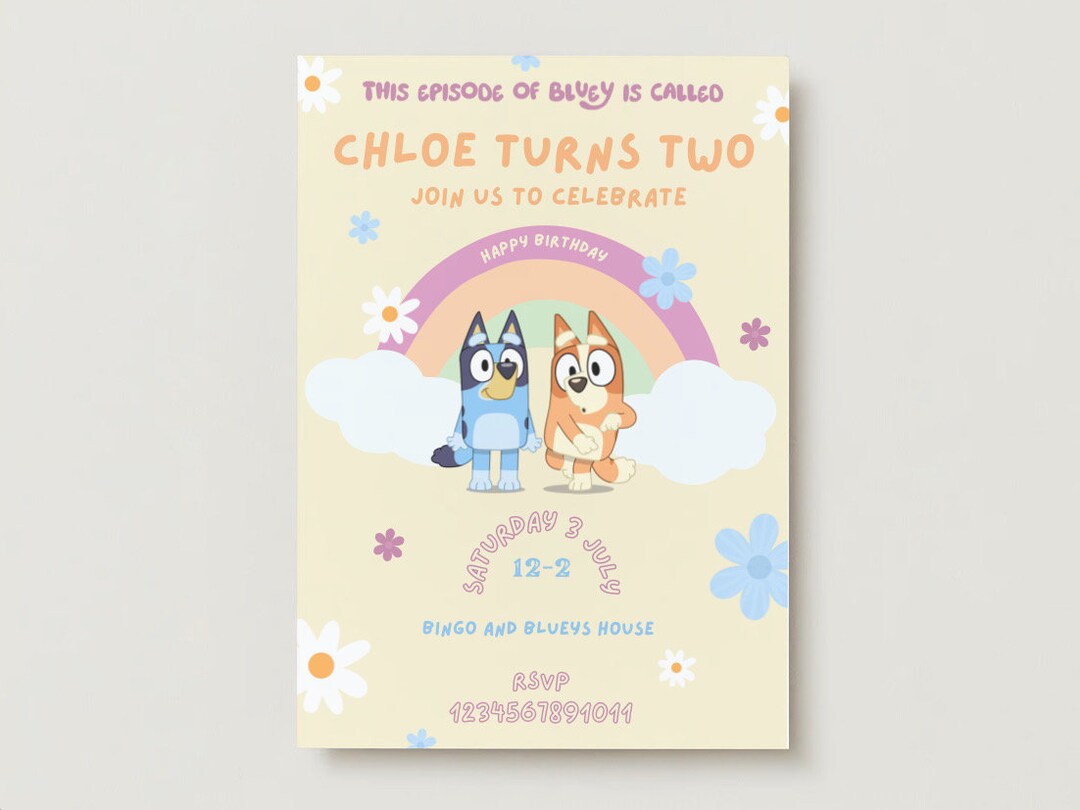 Bluey Birthday Party Invitation, Pink Bluey Invite, Instant Access ...