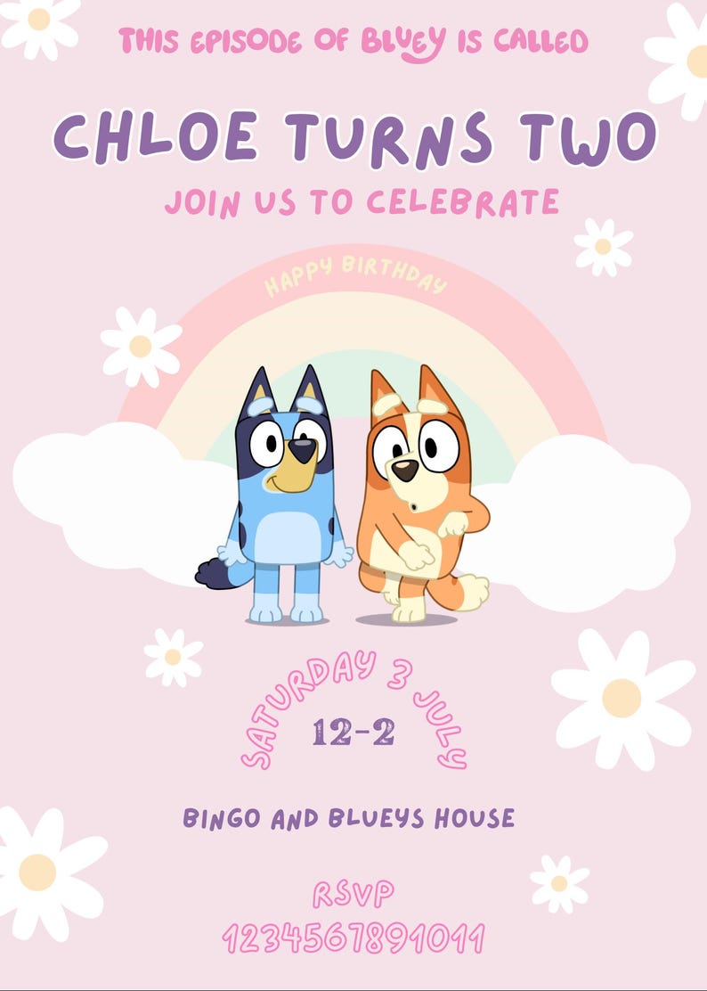 Bluey Birthday Party Invitation, Pink Bluey Invite, Instant Access ...