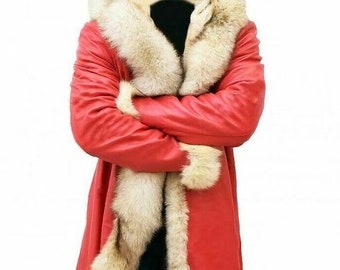 Santa Coat Santa Claus Leather Handmade Trench Coat Christmas ...