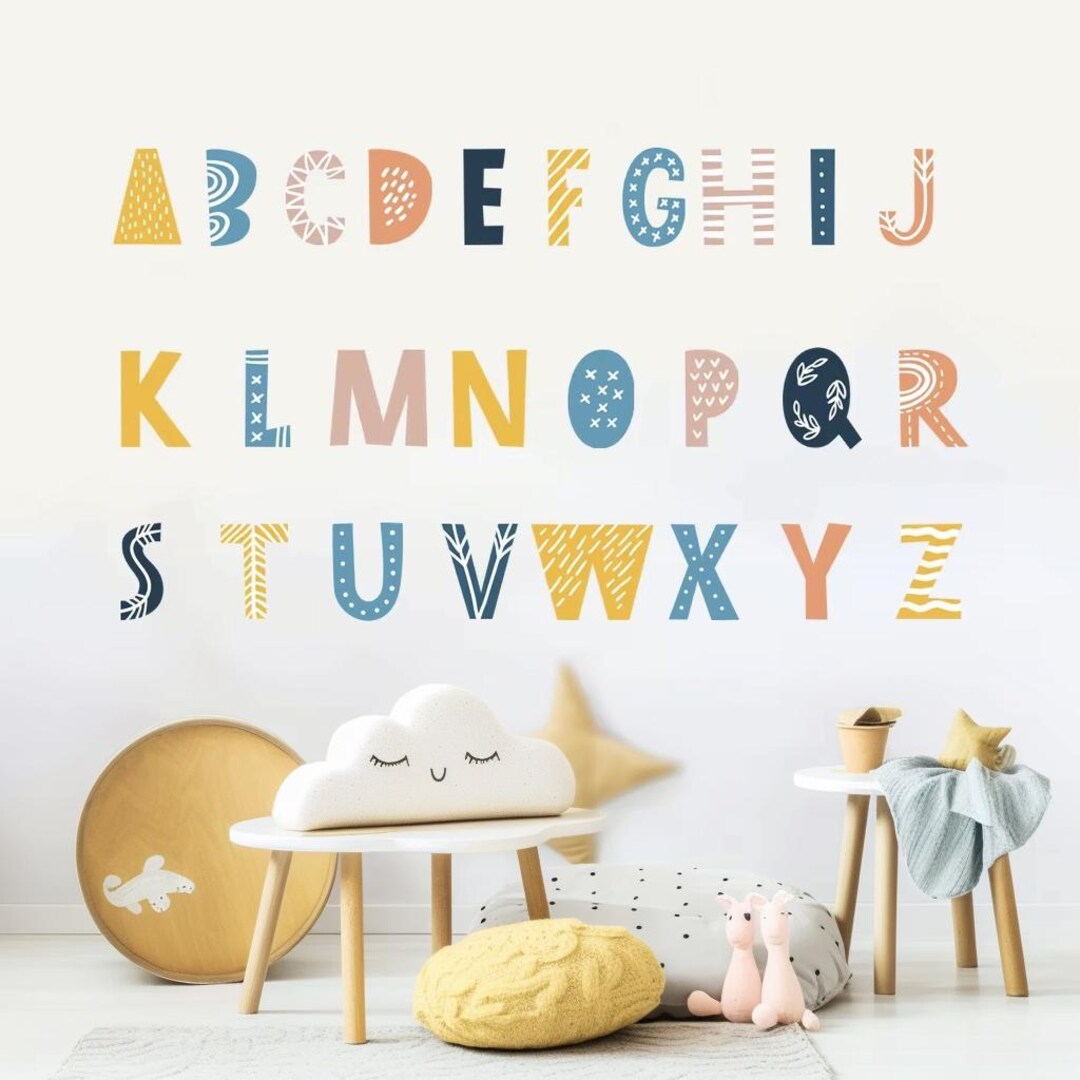Bohemian Alphabet Letter Rainbow Wall Stickers - Colorful Nursery Vinyl ...