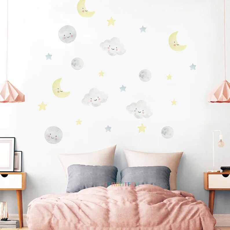 Adorable Moon and Cloud Wall Decals Eco-friendly Nursery Wall Stickers ...