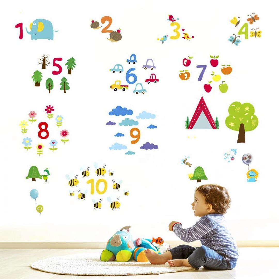 Early Education Number Wall Decal Colorful Animal Wall Stickers for ...