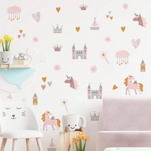 Enchanted Fairytale Pink Unicorn Castle Wall Decals Eco-friendly Kids ...