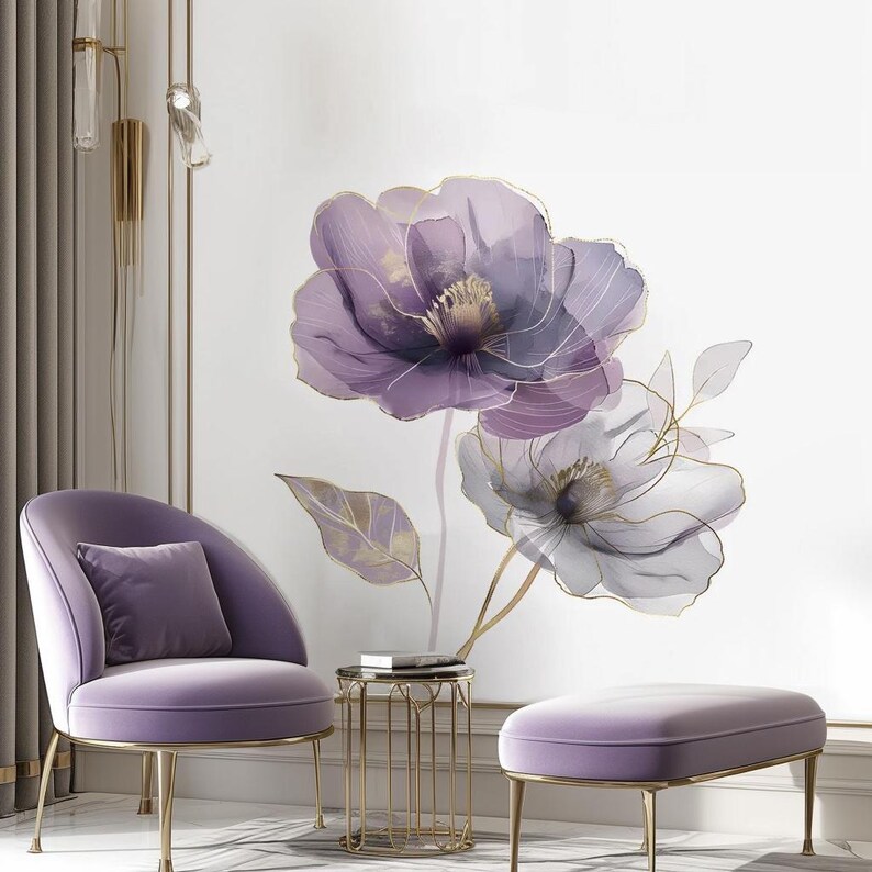 Purple Flower Wall Sticker for Bedroom, Self-adhesive Home Decor ...