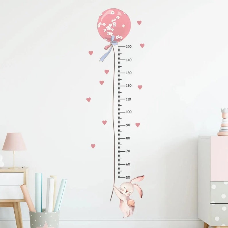 Adorable Pink Rabbit Height Chart Wall Stickers - Kids Growth ...