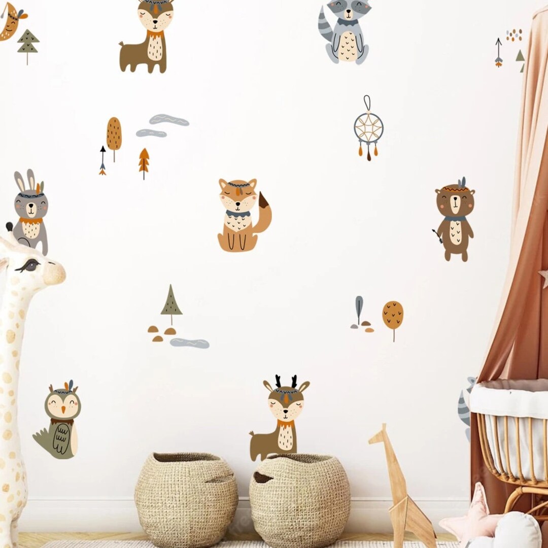 Whimsical Woodland Creatures Wall Decals - Boho Chic Nursery Stickers ...