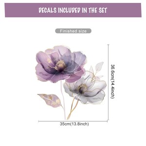 Purple Flower Wall Sticker for Bedroom, Self-adhesive Home Decor ...