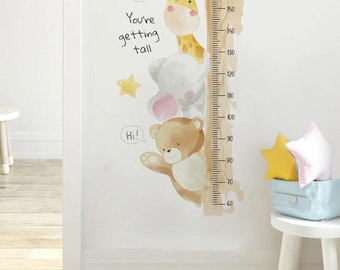 Cartoon Animals Growth Chart Wall Decal Kids Room Decor Height ...