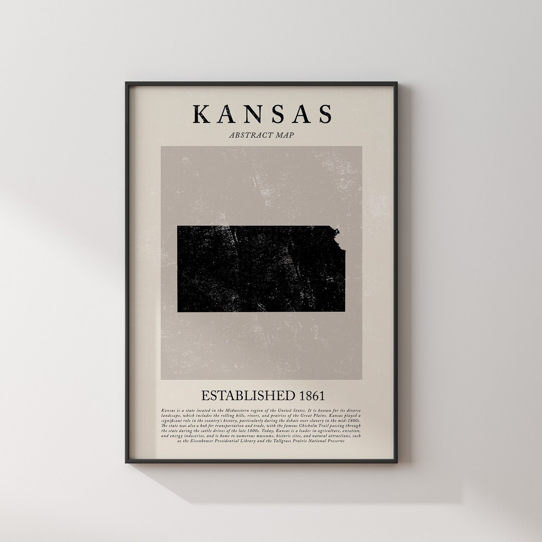 Abstract Kansas Map Vintage Wall Art Print US State | United States of ...