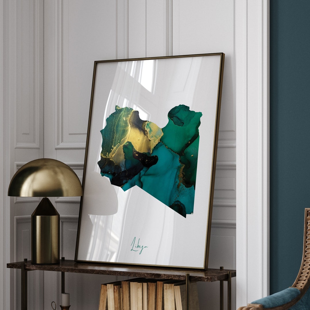 Libya Map Emerald Green and Gold Wall Art Print - Etsy