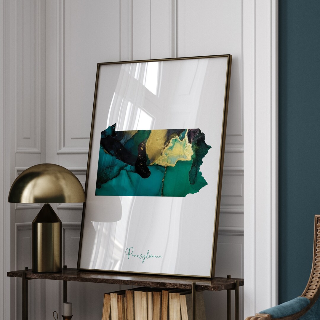 Pennsylvania Map Emerald Green and Gold Wall Art Print | US State | USA ...