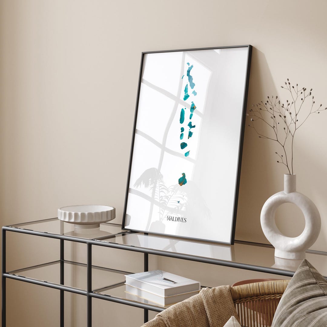 Maldives Map Turquoise & Gold Wall Art Print - Etsy