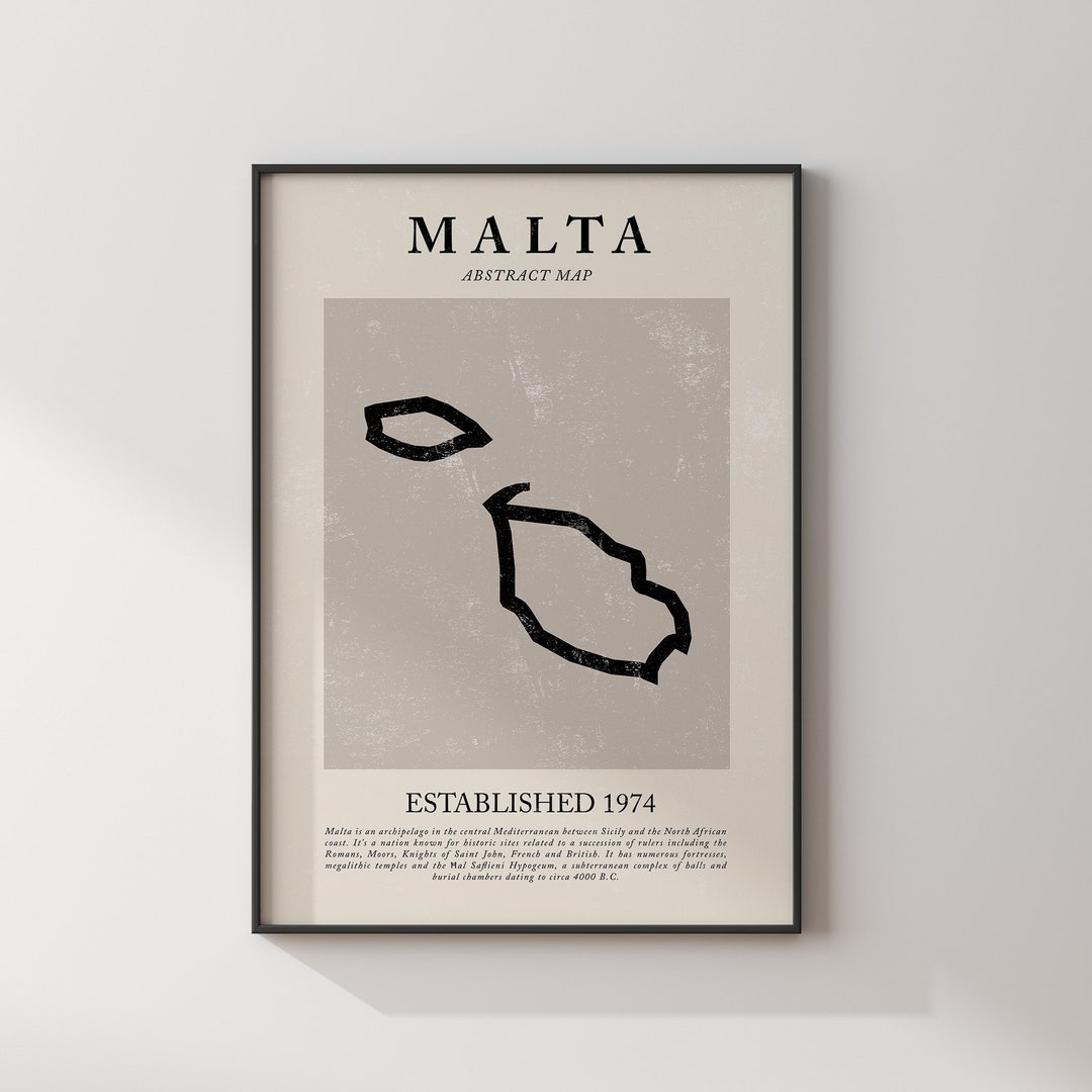 Malta Map Vintage Abstract Wall Art Print Picasso + Matisse Inspired ...