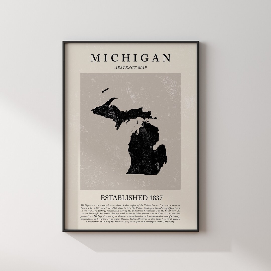Abstract Michigan Map Vintage Wall Art Print US State | United States ...