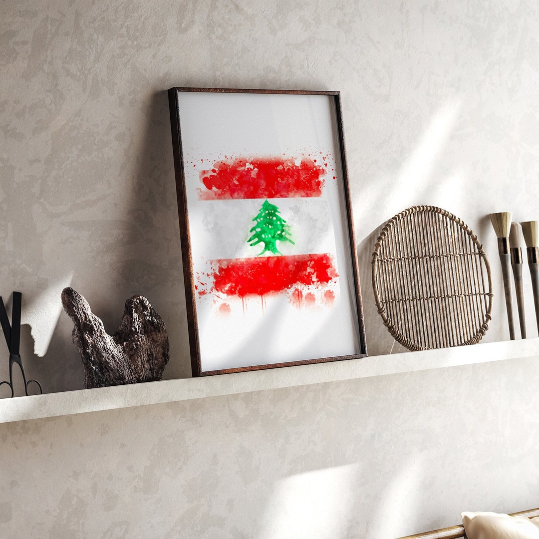 Lebanon Watercolor Flag Wall Art Print | Lebanon Travel Poster - Etsy